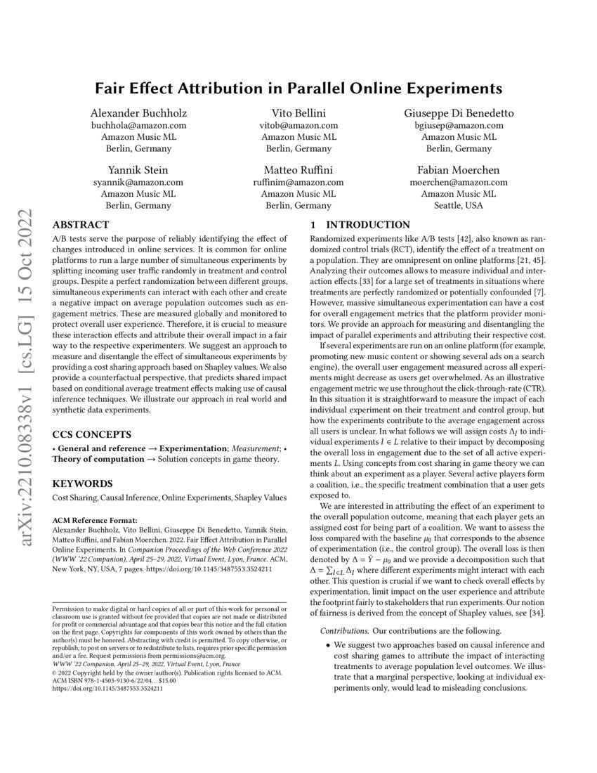 Fair Effect Attribution in Parallel Online Experiments | DeepAI