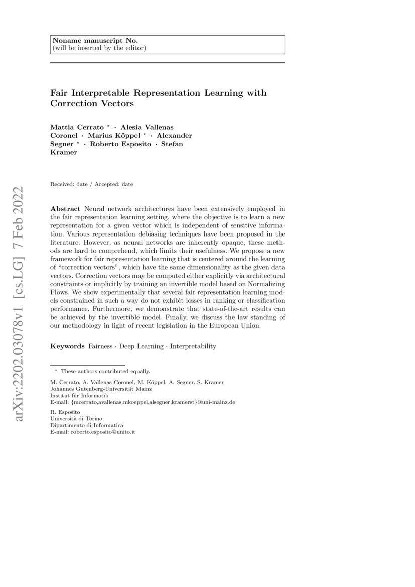 Fair Interpretable Representation Learning with Correction Vectors | DeepAI