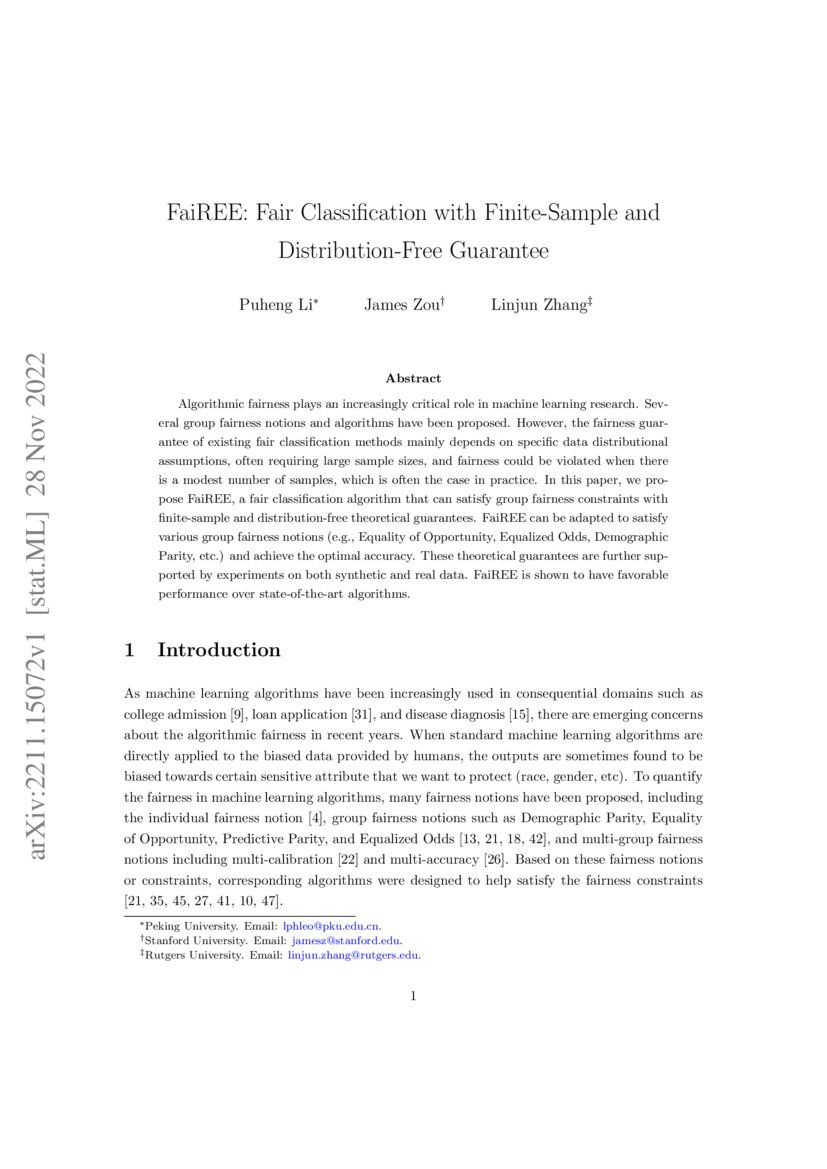 FaiREE: Fair Classification with Finite-Sample and Distribution-Free ...