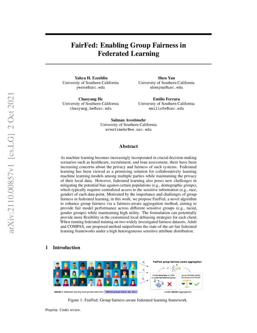 FairFed: Enabling Group Fairness in Federated Learning | DeepAI