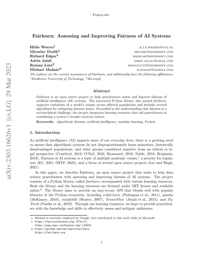 Fairlearn: Assessing and Improving Fairness of AI Systems | DeepAI