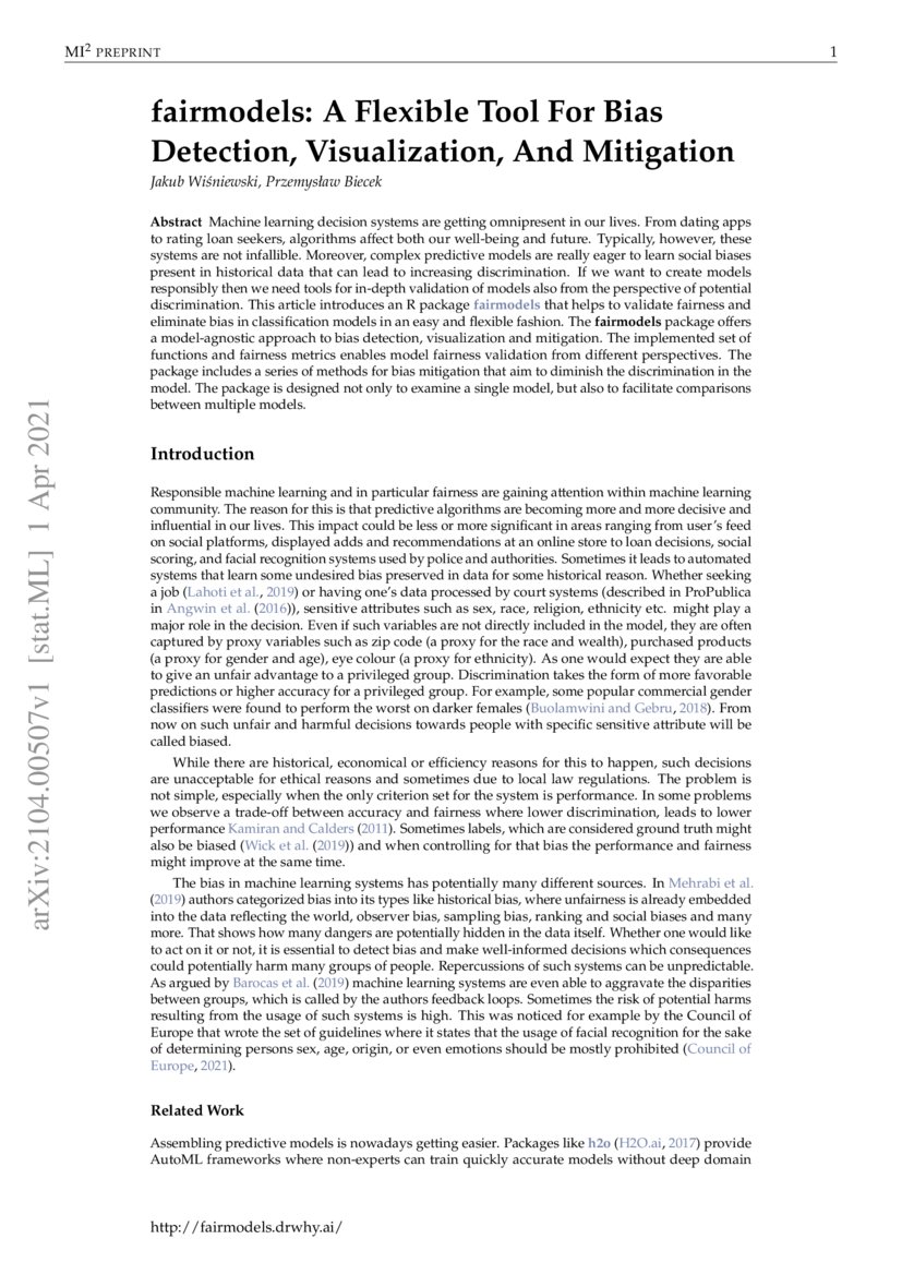 Fairmodels A Flexible Tool For Bias Detection Visualization And