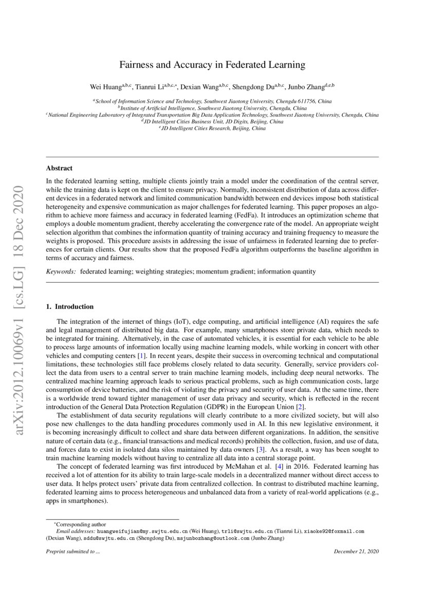 Fairness and Accuracy in Federated Learning | DeepAI