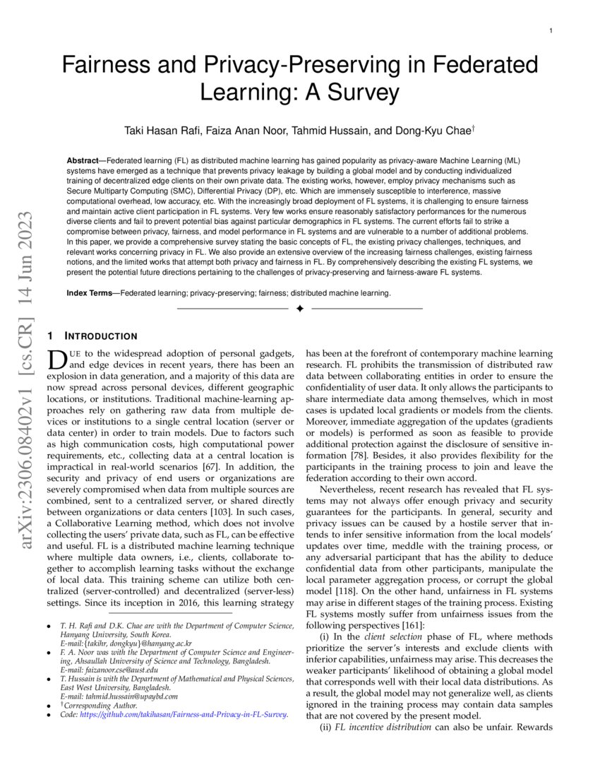 Fairness and Privacy-Preserving in Federated Learning: A Survey | DeepAI Fairness and Privacy-Preserving in Federated Learning: A Survey | DeepAI