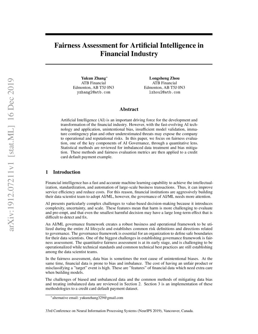 Fairness Assessment for Artificial Intelligence in Financial Industry ...