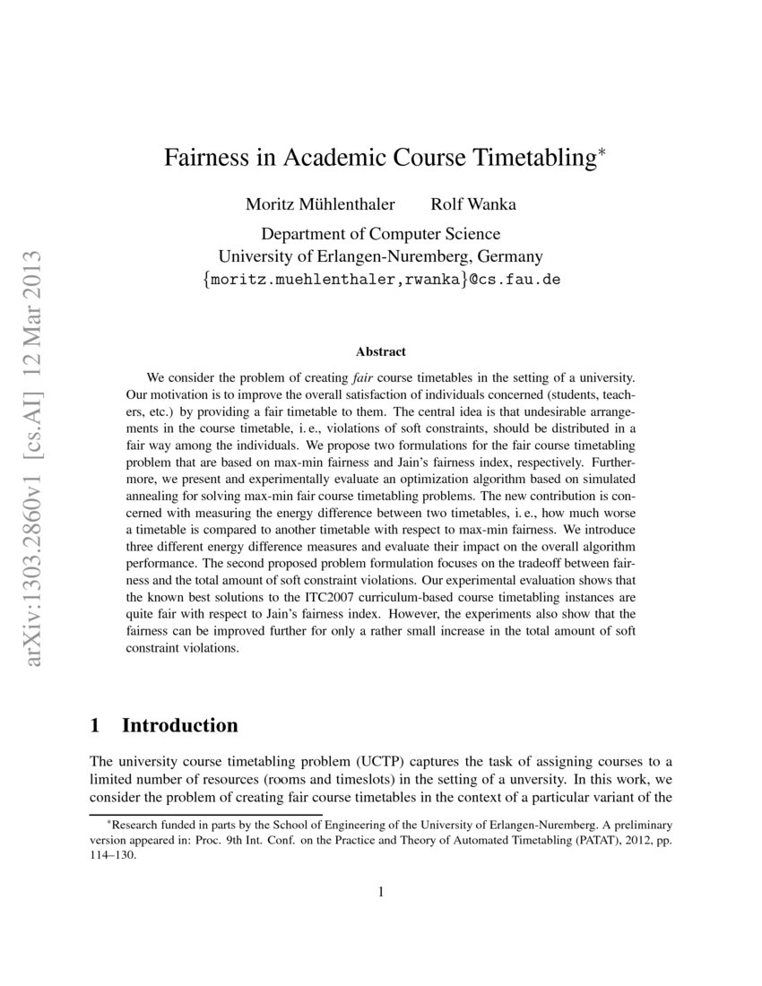 Fairness in Academic Course Timetabling | DeepAI
