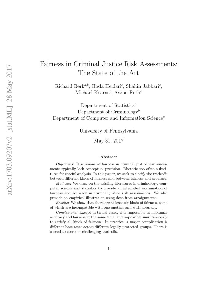 Fairness in Criminal Justice Risk Assessments: The State of the Art ...