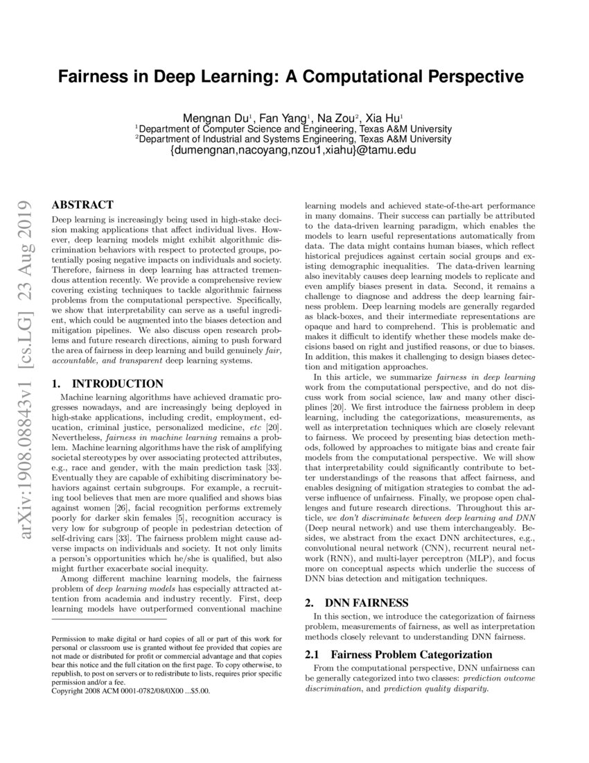Fairness in Deep Learning: A Computational Perspective | DeepAI