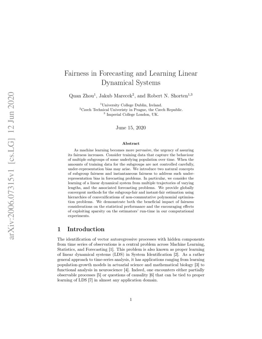 Fairness in Forecasting and Learning Linear Dynamical Systems | DeepAI