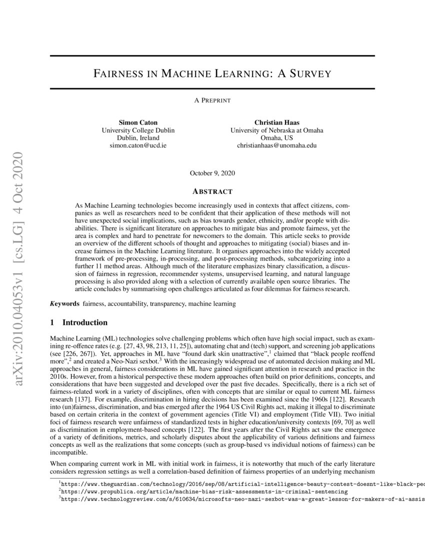 Fairness in Machine Learning: A Survey | DeepAI