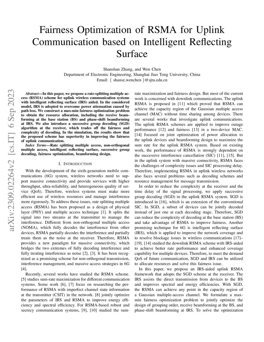 Fairness Optimization Of Rsma For Uplink Communication Based On