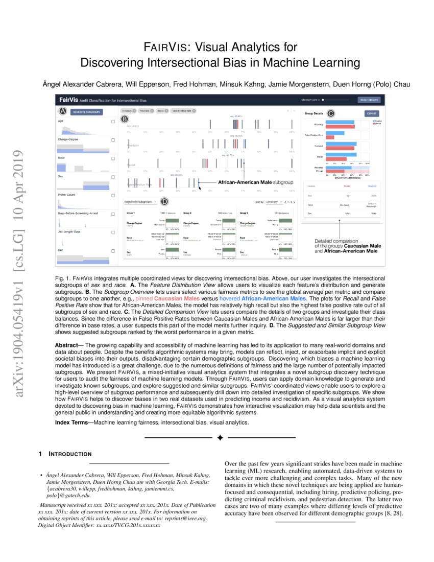FairVis: Visual Analytics for Discovering Intersectional Bias in Machine Learning | DeepAI