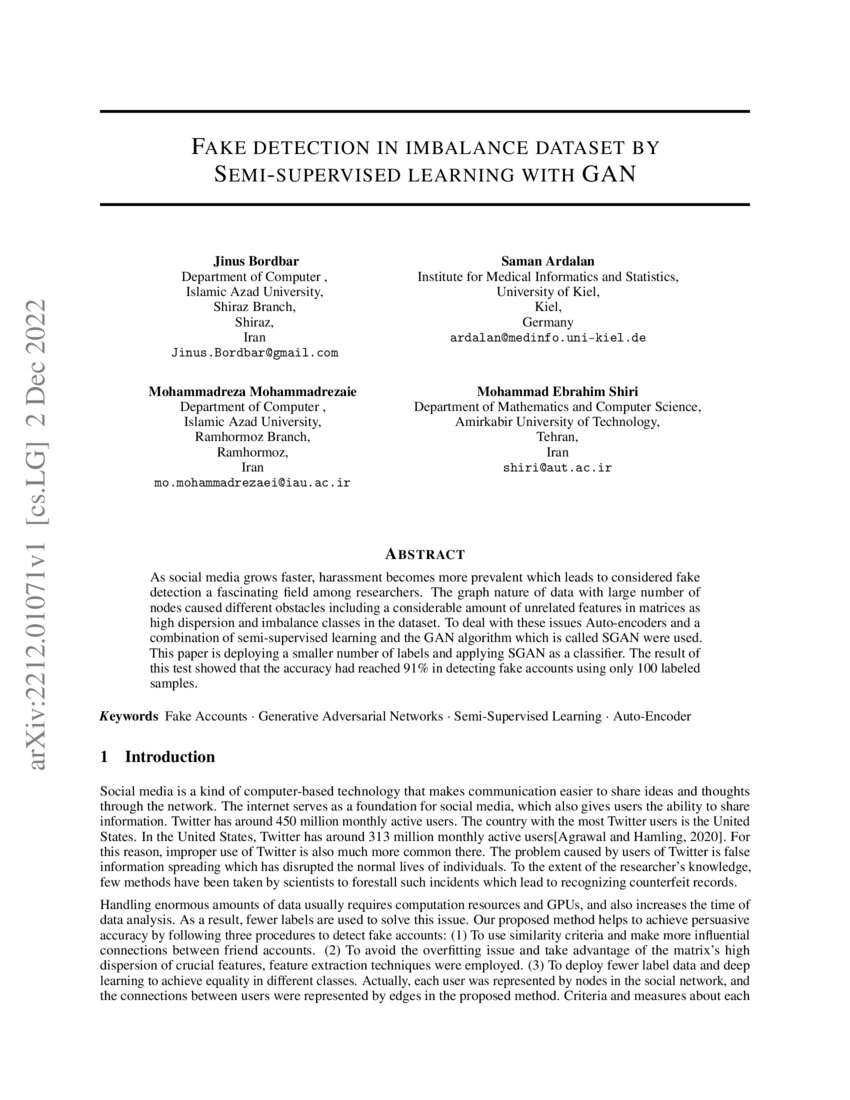 Fake Detection In Imbalance Dataset By Semi Supervised Learning With