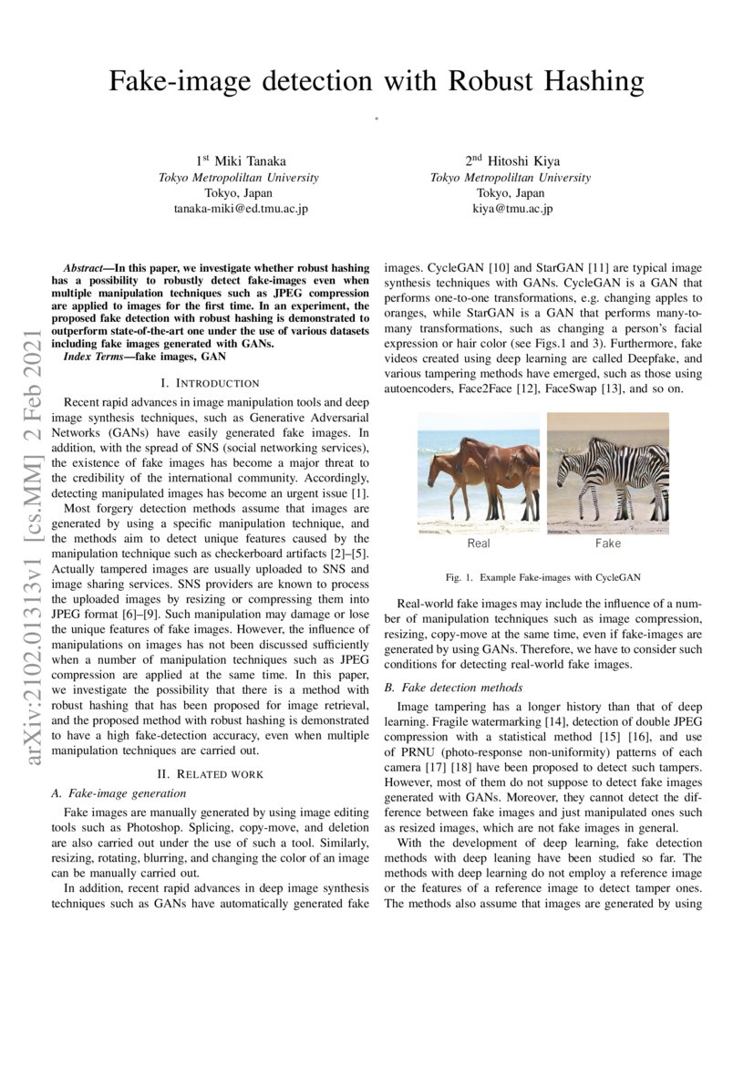 Fake-image detection with Robust Hashing | DeepAI