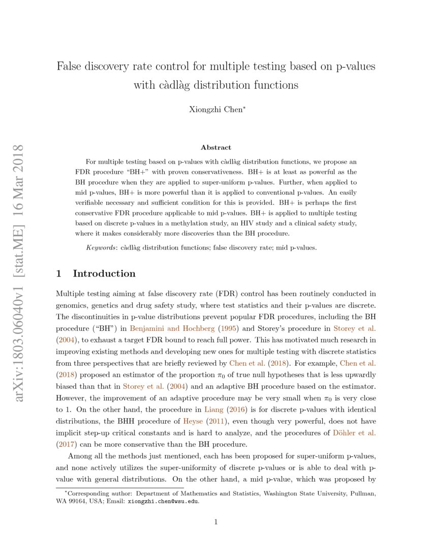 False Discovery Rate Control For Multiple Testing Based On P Values With Càdlàg Distribution