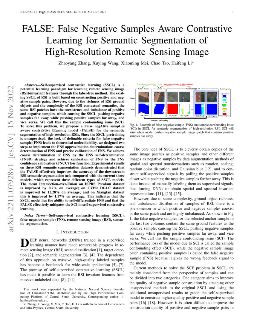 False: False Negative Samples Aware Contrastive Learning for Semantic Segmentation of High ...