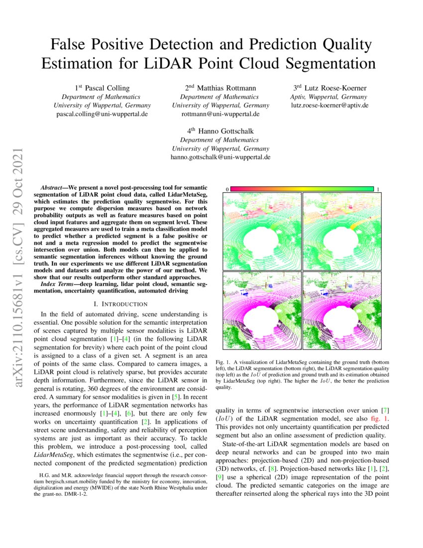 False Positive Detection And Prediction Quality Estimation For Lidar