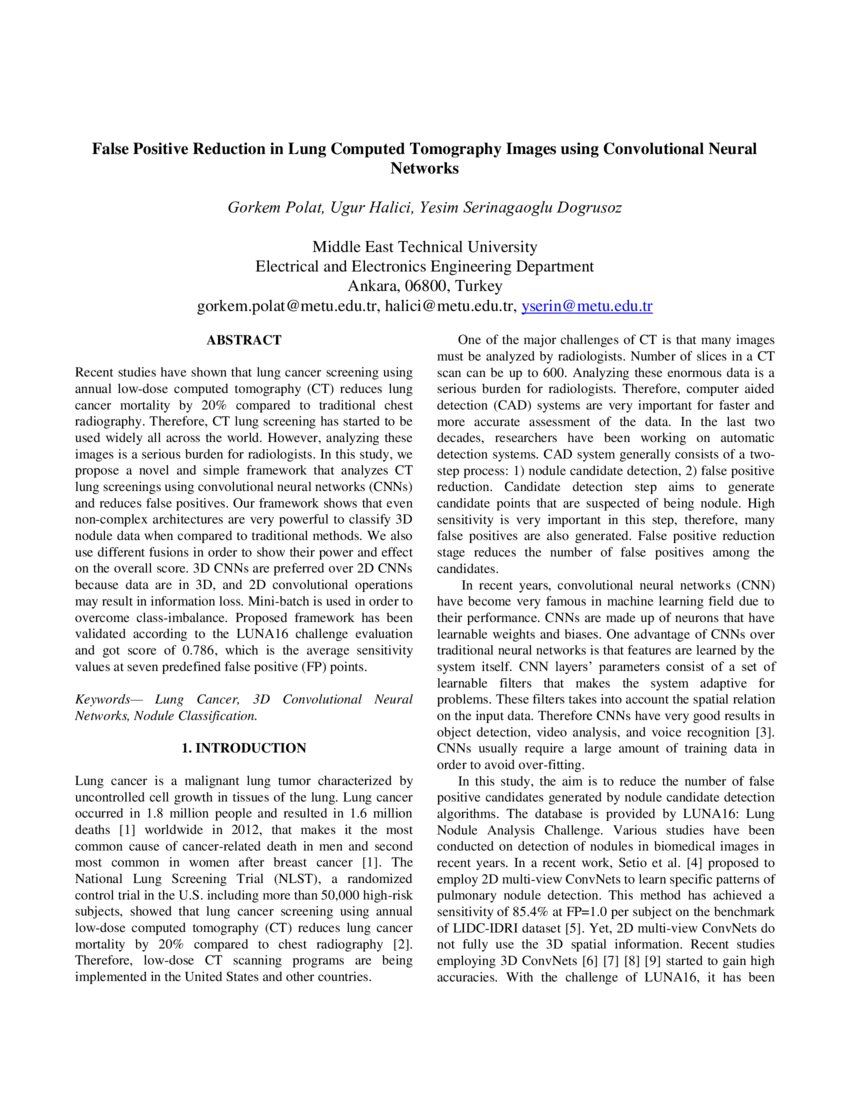 False Positive Reduction in Lung Computed Tomography Images using Convolutional Neural Networks ...