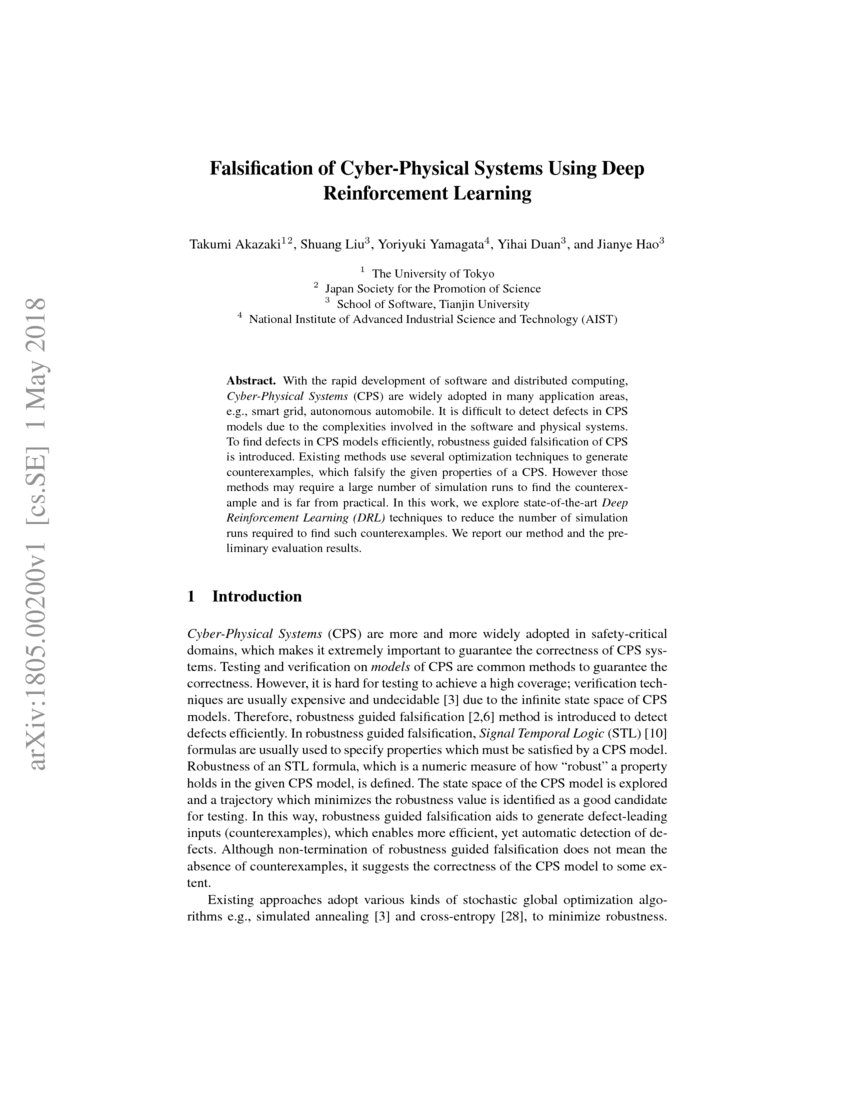 Falsification of Cyber-Physical Systems Using Deep Reinforcement Learning | DeepAI