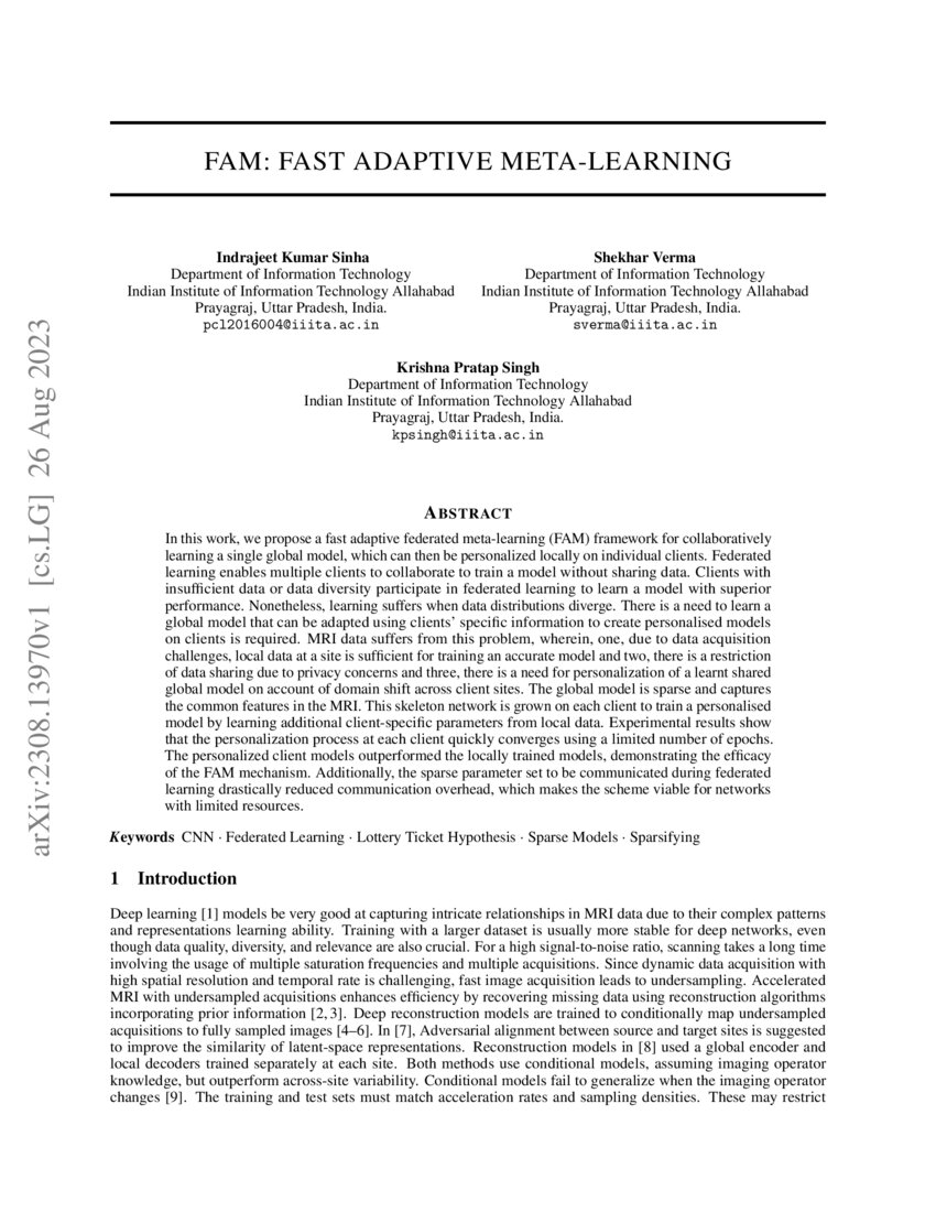 FAM: fast adaptive meta-learning | DeepAI