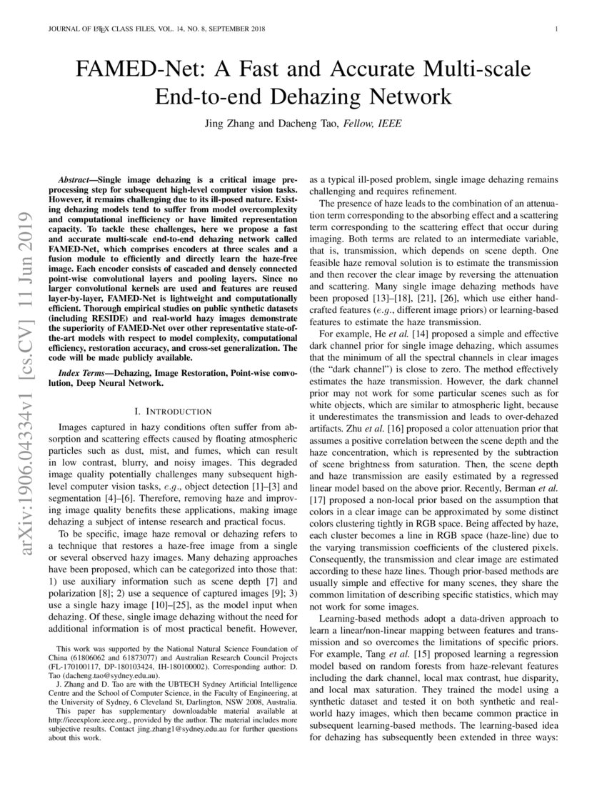 FAMED-Net: A Fast and Accurate Multi-scale End-to-end Dehazing Network ...