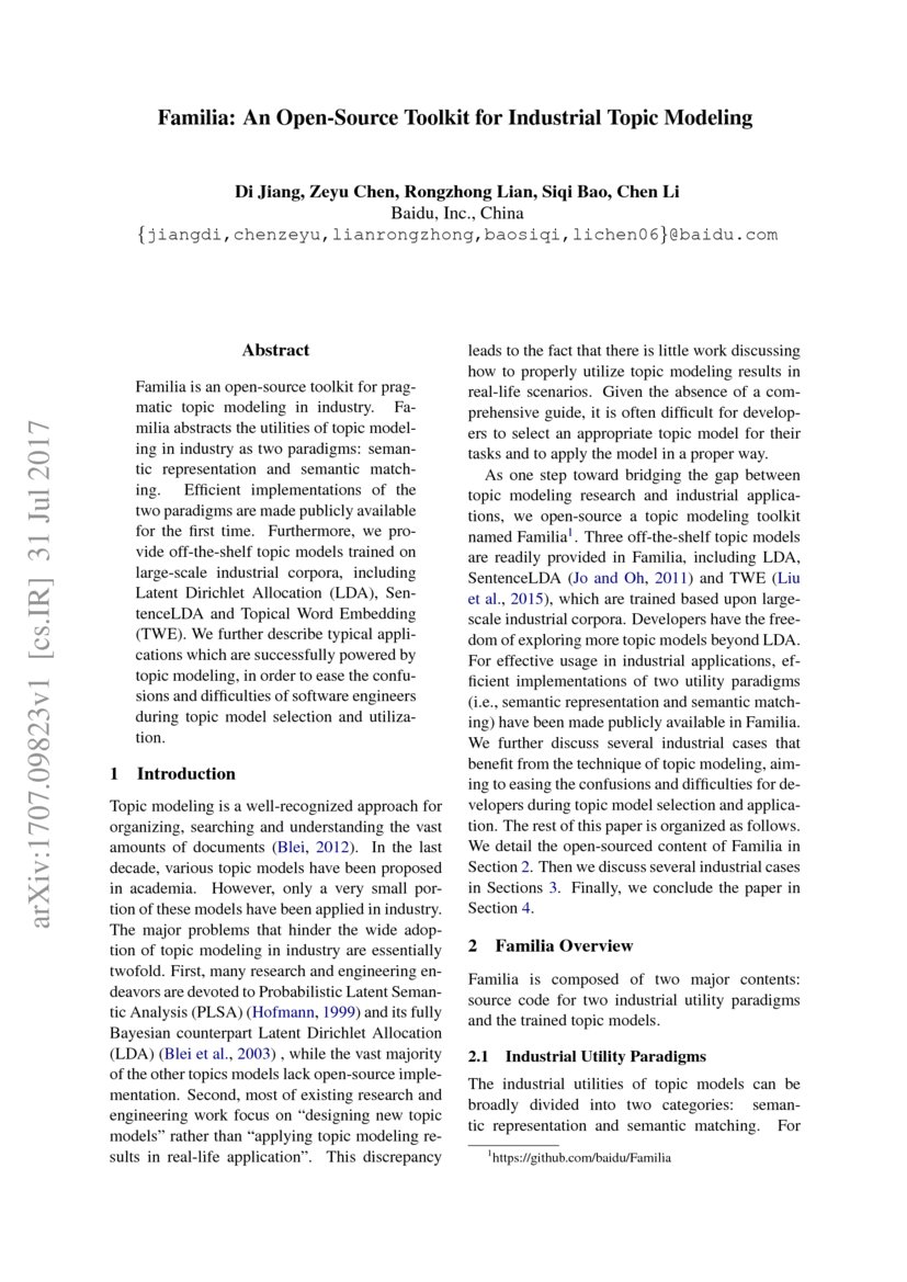 Familia: An Open-Source Toolkit for Industrial Topic Modeling | DeepAI