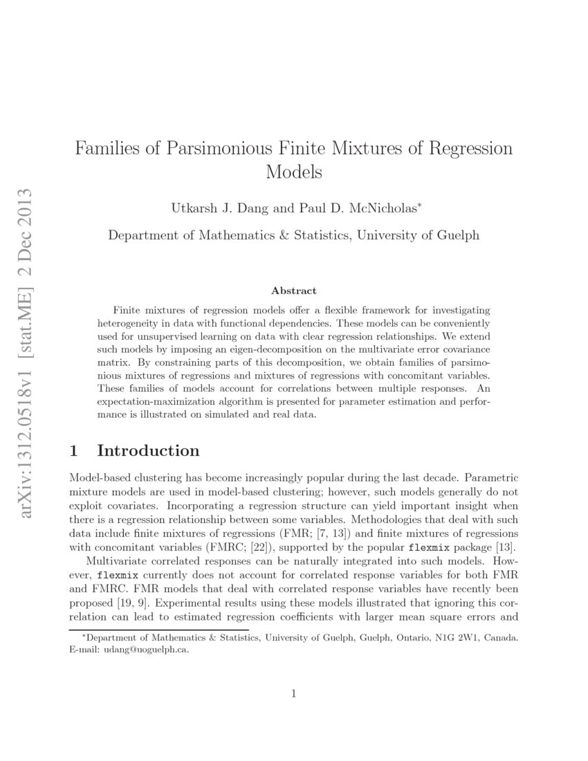 Families of Parsimonious Finite Mixtures of Regression Models | DeepAI