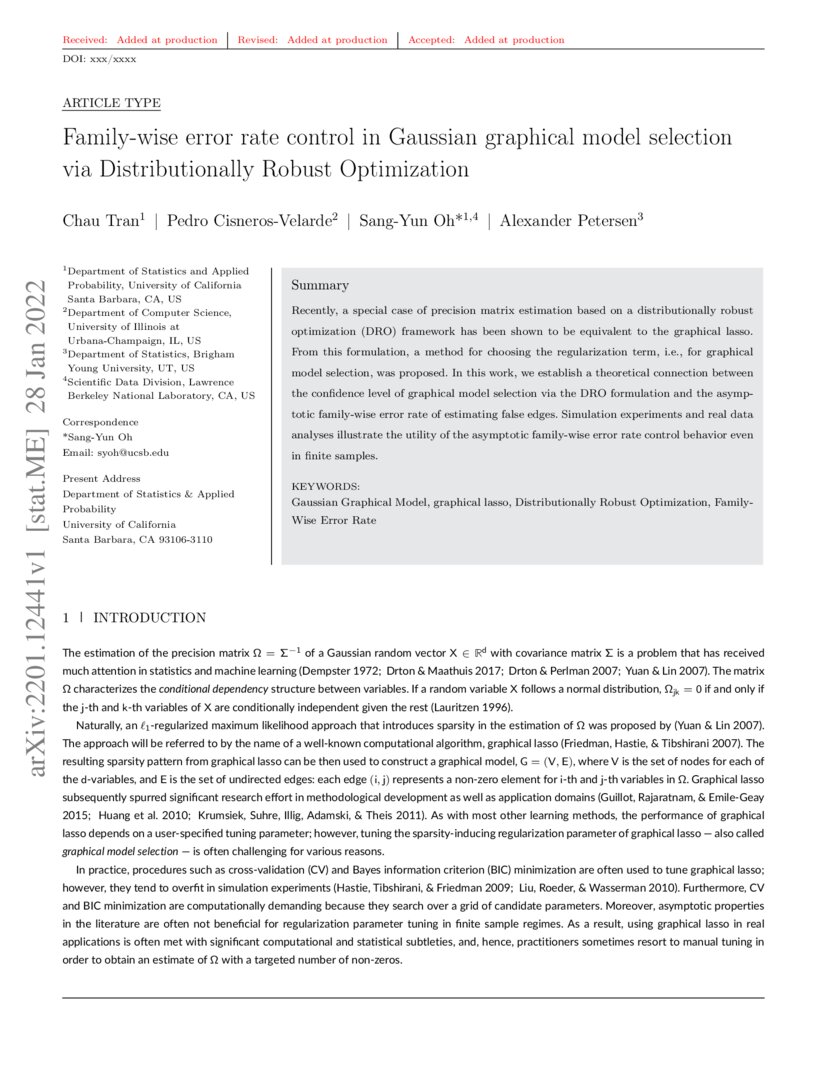 Family-wise error rate control in Gaussian graphical model selection via Distributionally Robust ...