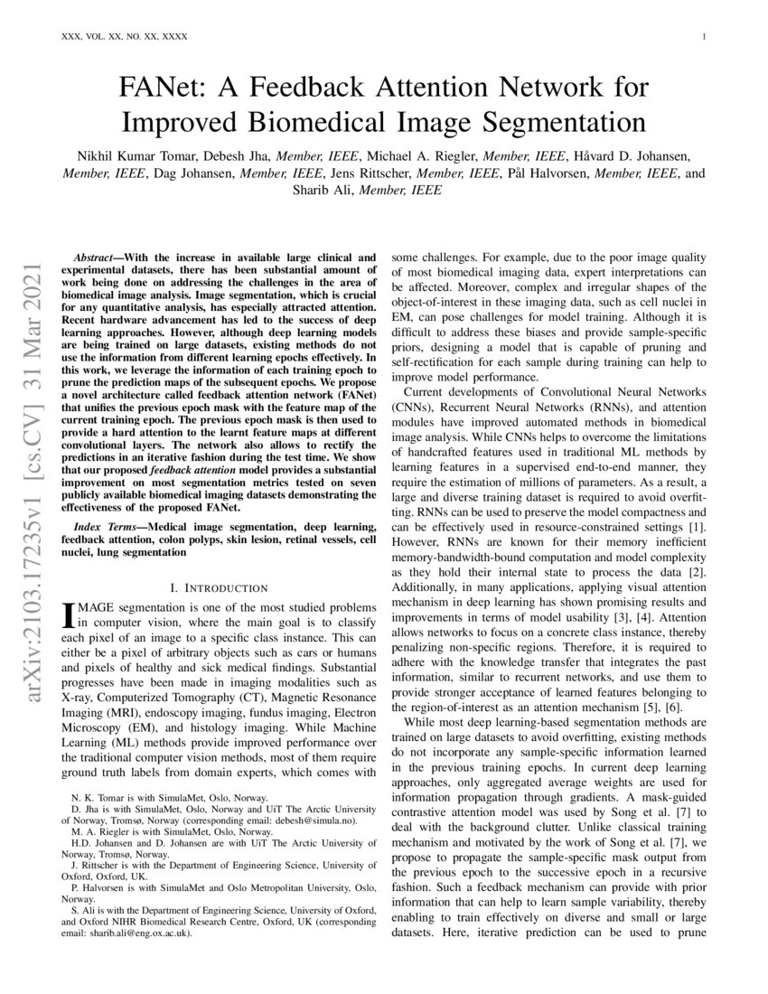 Fanet A Feedback Attention Network For Improved Biomedical Image Segmentation Deepai