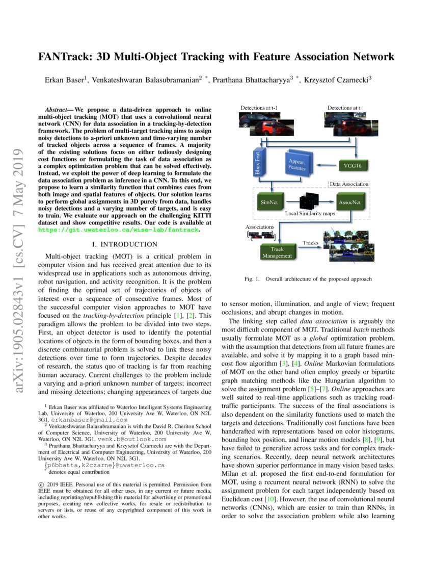 Fantrack 3d Multi Object Tracking With Feature Association Network Deepai