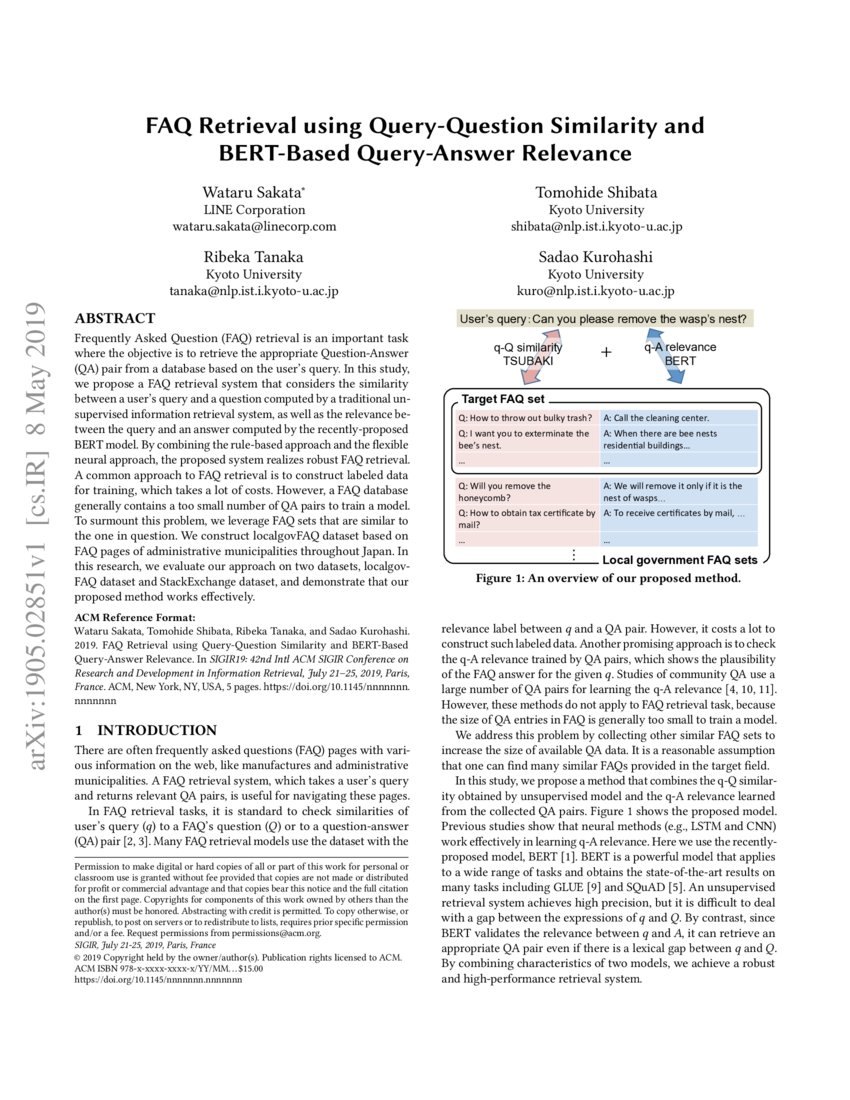 Faq Retrieval Using Query Question Similarity And Bert Based Query Answer Relevance Deepai