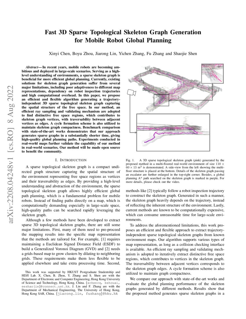 Fast 3D Sparse Topological Skeleton Graph Generation for Mobile Robot Global Planning | DeepAI