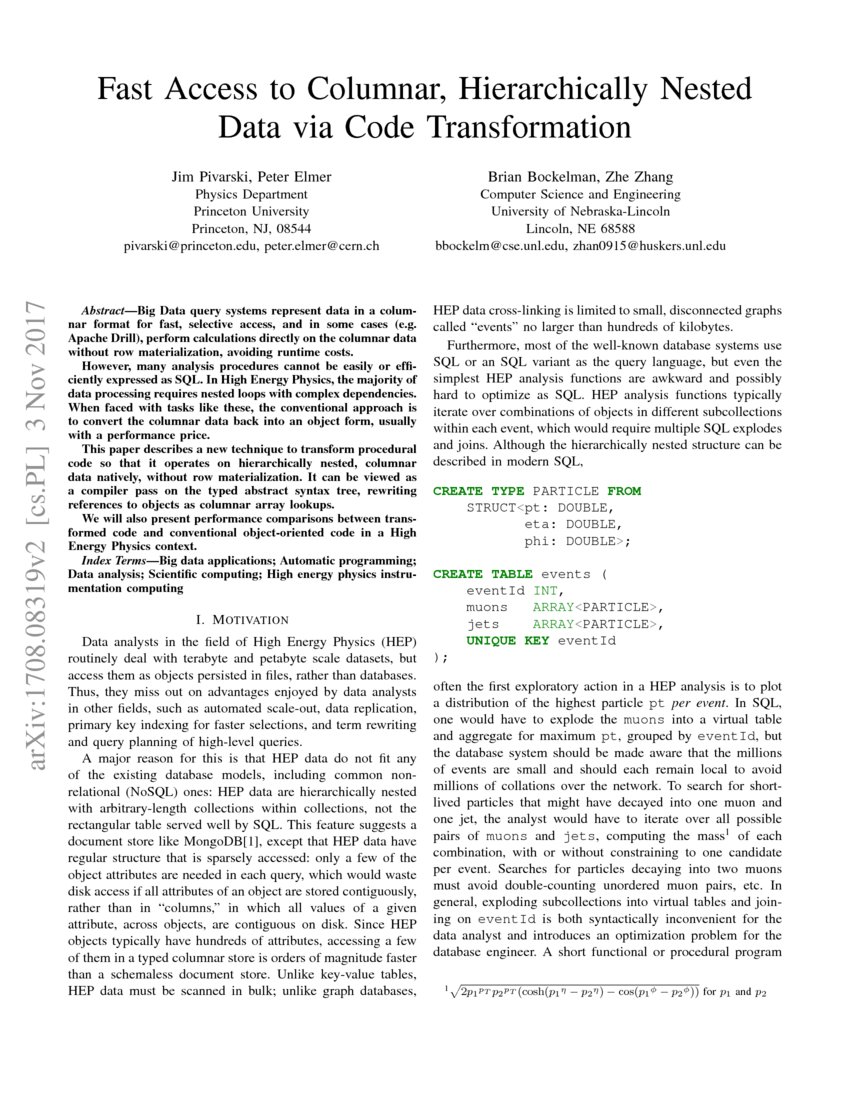 Fast Access to Columnar, Hierarchically Nested Data via Code Transformation | DeepAI