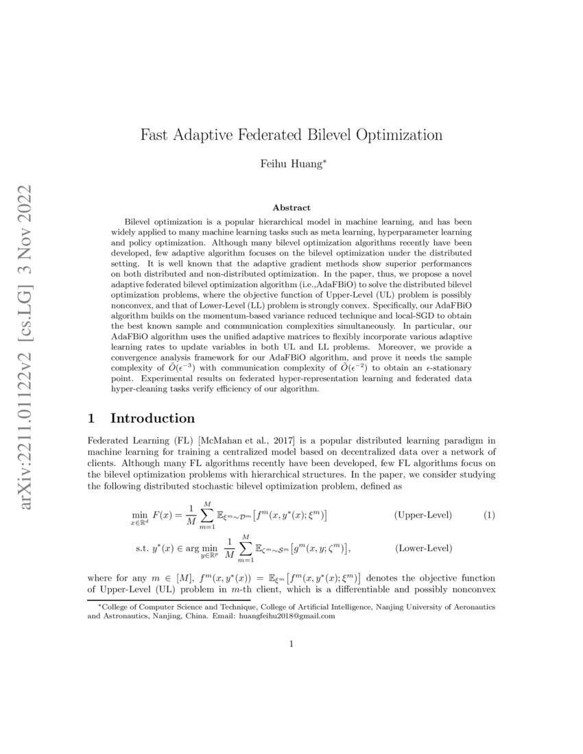 Fast Adaptive Federated Bilevel Optimization Deepai