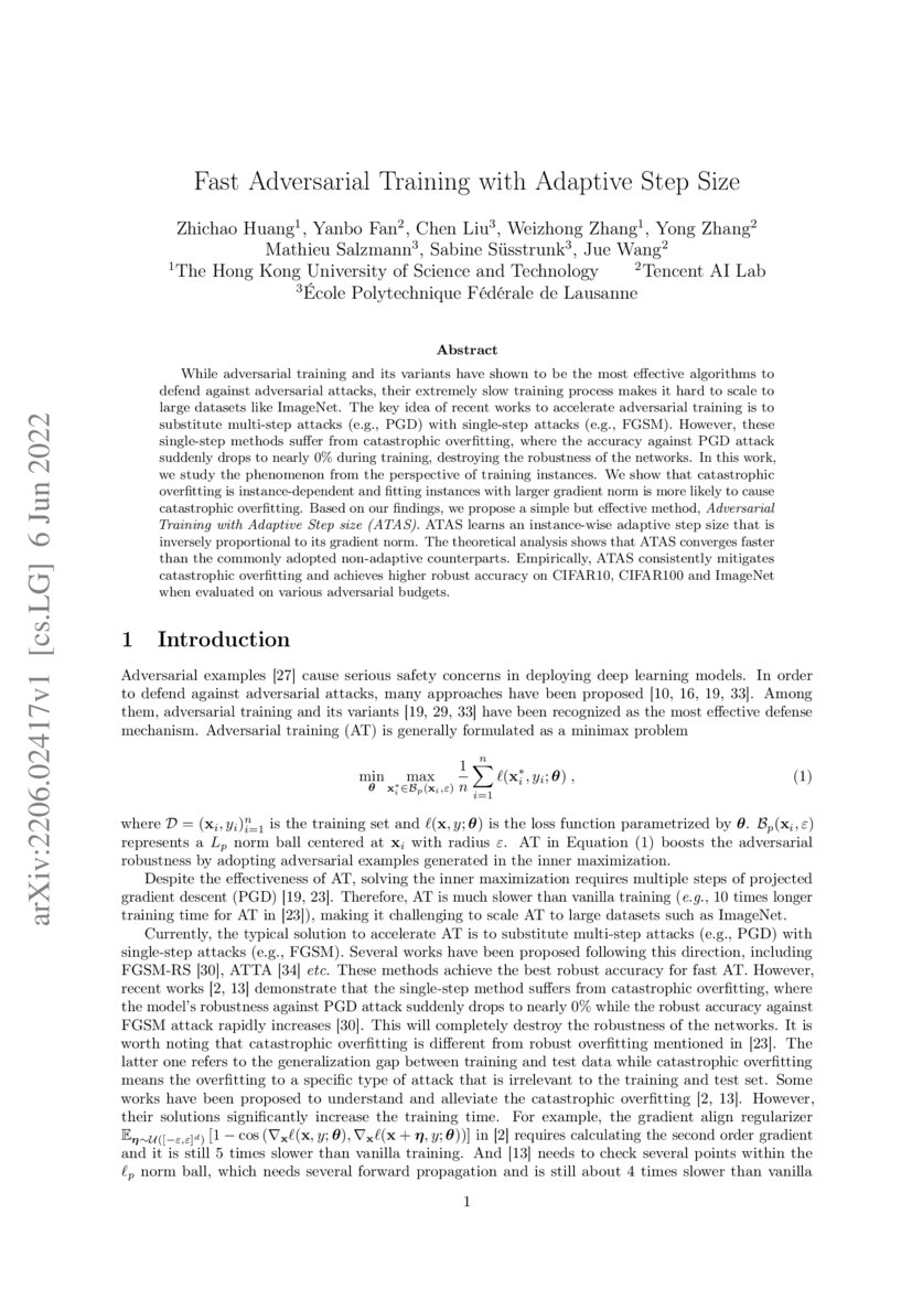 Fast Adversarial Training with Adaptive Step Size | DeepAI
