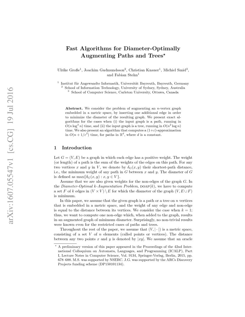 Fast Algorithms For Diameter Optimally Augmenting Paths And Trees Deepai