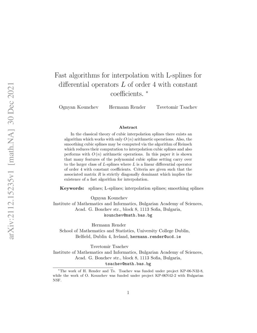 Fast Algorithms For Interpolation With L Splines For Differential Operators L Of Order 4 With