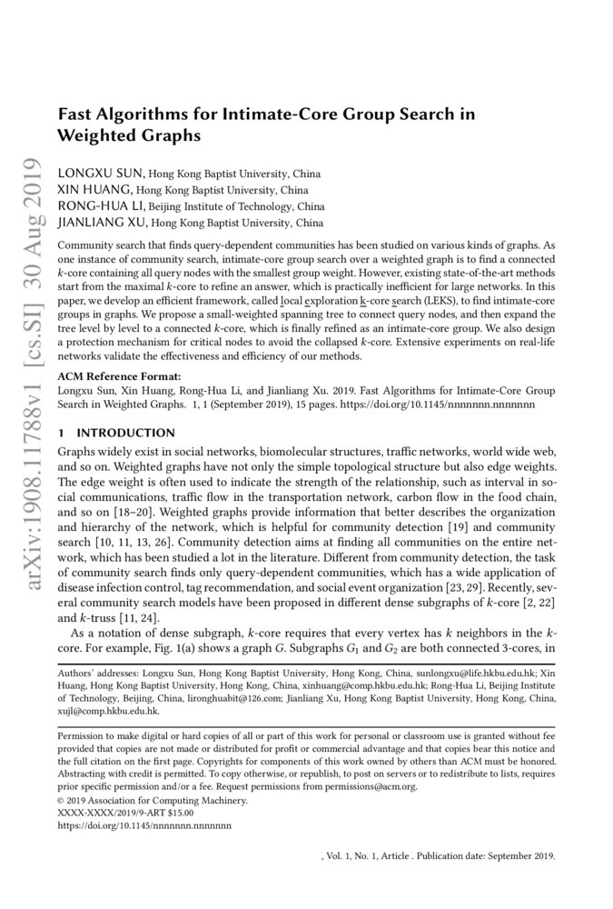 Fast Algorithms For Intimate Core Group Search In Weighted Graphs Deepai