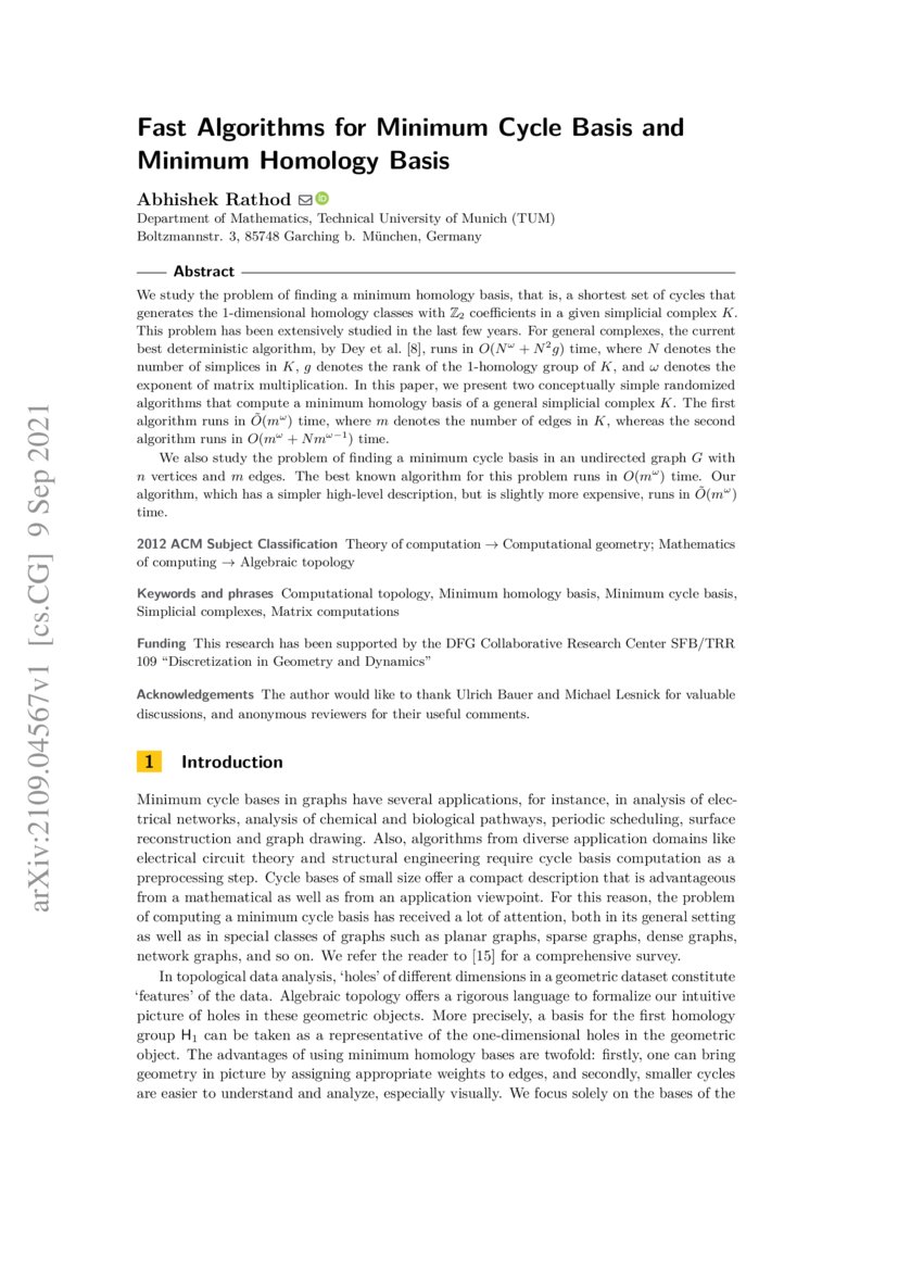 Fast Algorithms For Minimum Cycle Basis And Minimum Homology Basis Deepai 