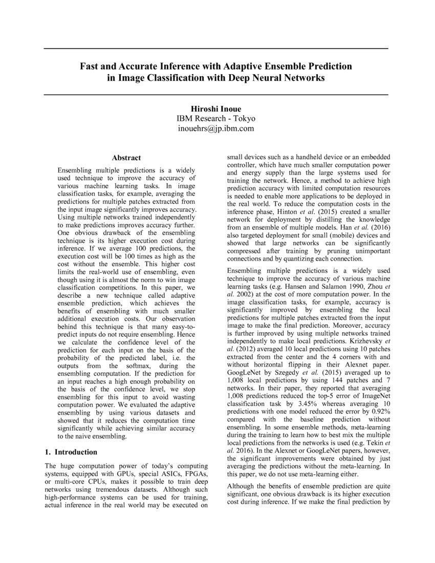 Fast And Accurate Inference With Adaptive Ensemble Prediction In Image