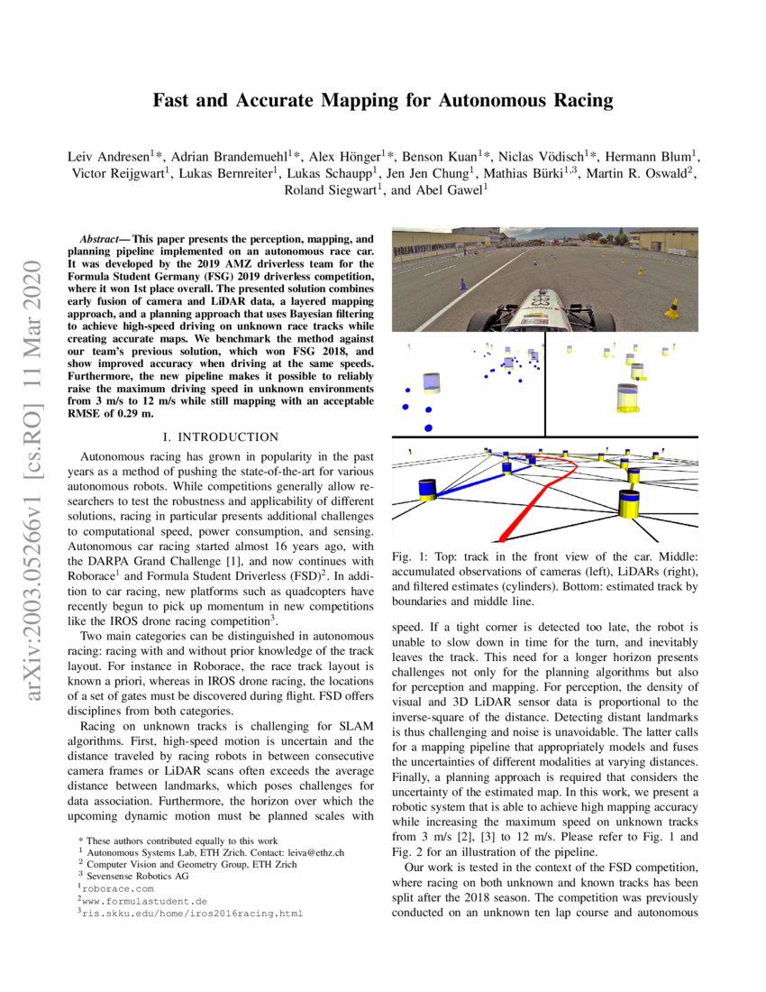 Fast and Accurate Mapping for Autonomous Racing | DeepAI