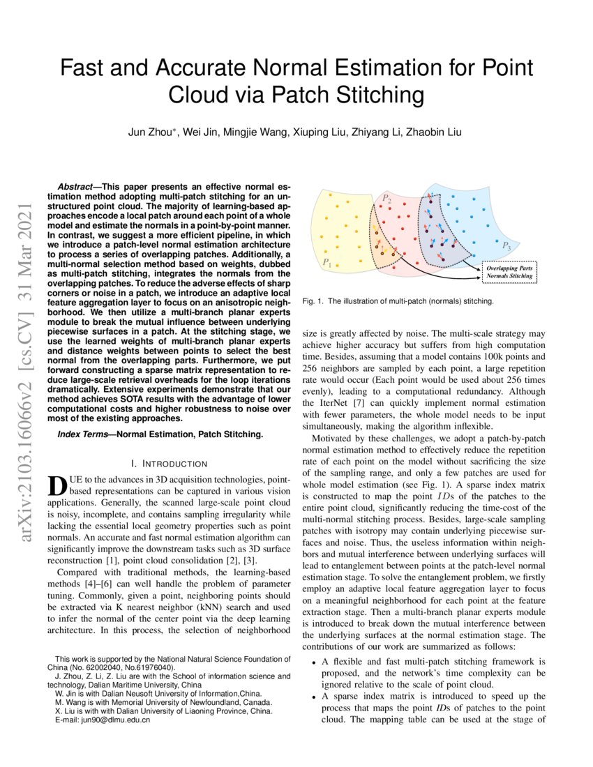 Fast and Accurate Normal Estimation for Point Cloud via Patch Stitching ...