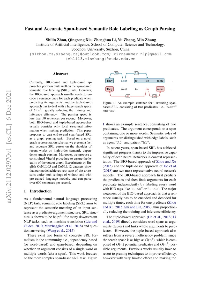 Fast And Accurate Span Based Semantic Role Labeling As Graph Parsing Deepai