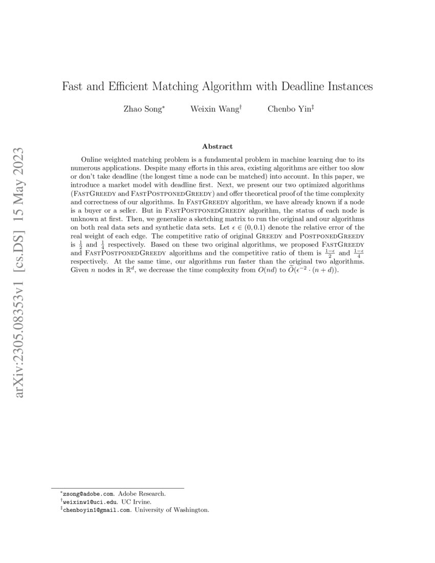 Fast And Efficient Matching Algorithm With Deadline Instances Deepai