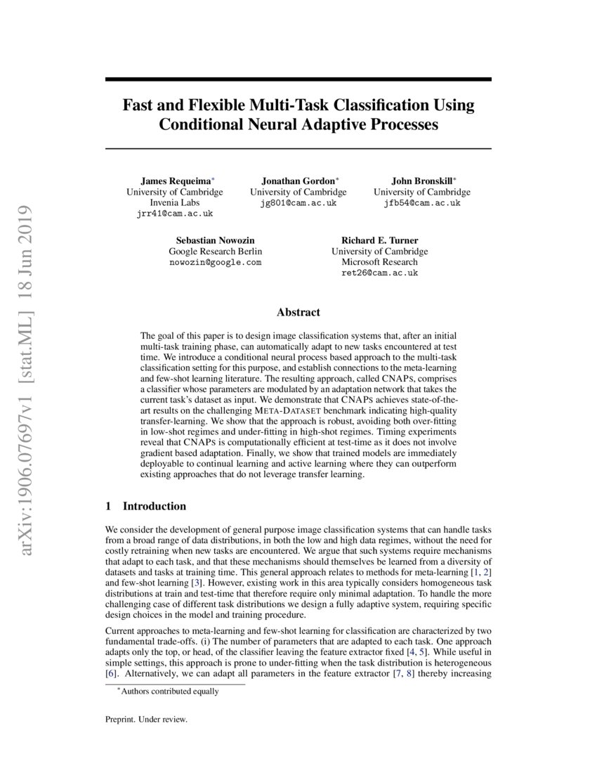 Fast And Flexible Multi Task Classification Using Conditional Neural Adaptive Processes Deepai