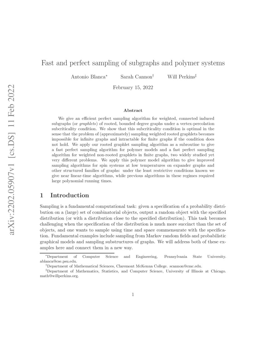 Fast and perfect sampling of subgraphs and polymer systems | DeepAI