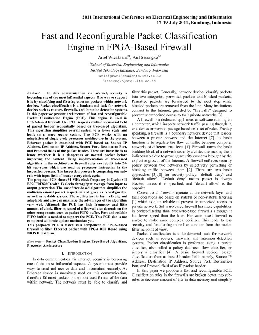 Fast And Reconfigurable Packet Classification Engine In Fpga Based Firewall Deepai