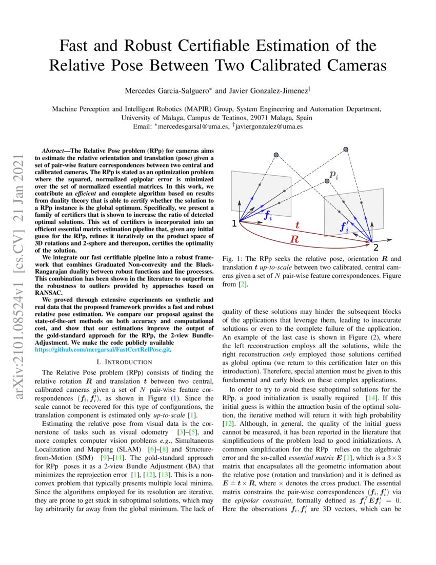 Fast And Robust Certifiable Estimation Of The Relative Pose Between Two Calibrated Cameras Deepai