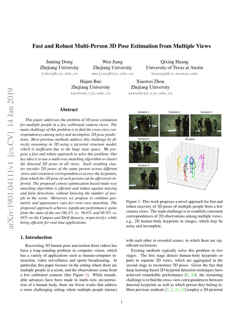 Fast and Robust Multi-Person 3D Pose Estimation from Multiple Views | DeepAI