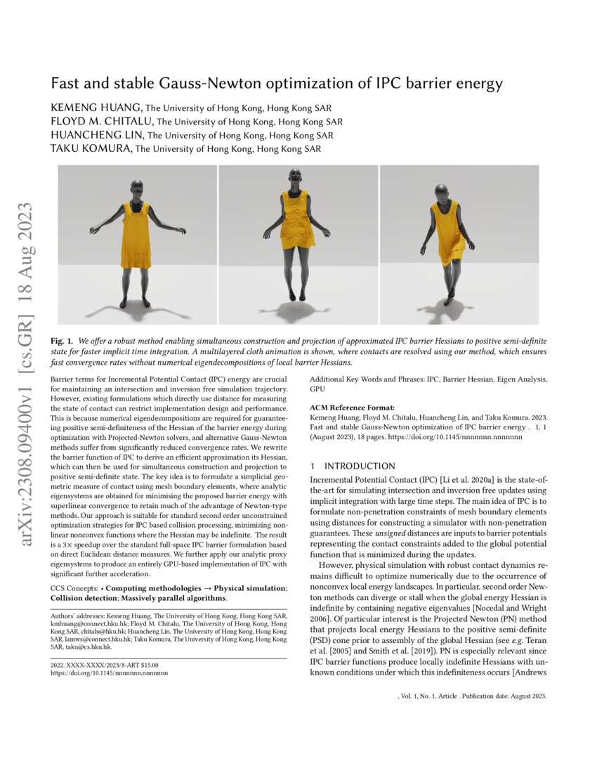 Fast and stable Gauss-Newton optimization of IPC barrier energy | DeepAI